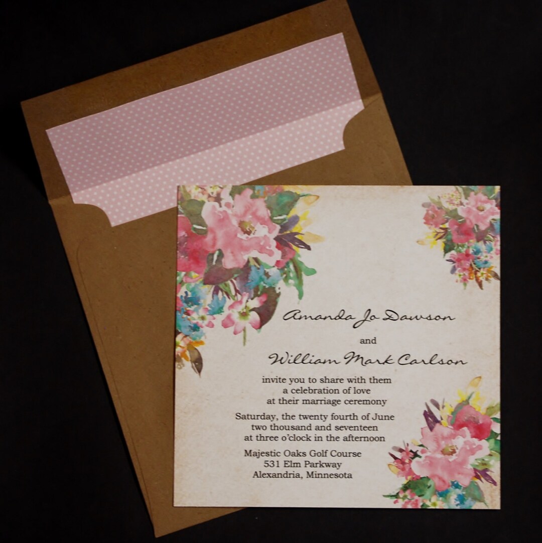 Rustic Romance, Wedding Invitation Suite, Sample Set, Watercolor Floral ...