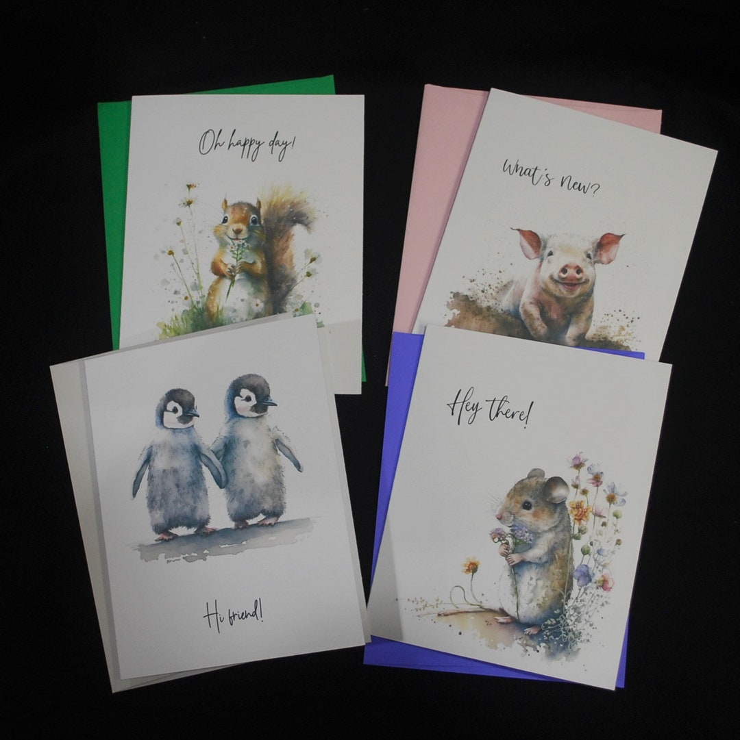 Cute Animals, Mixed Greetings, 4.25 X 5.5, A2 Note Cards, Set of 12, Hi ...