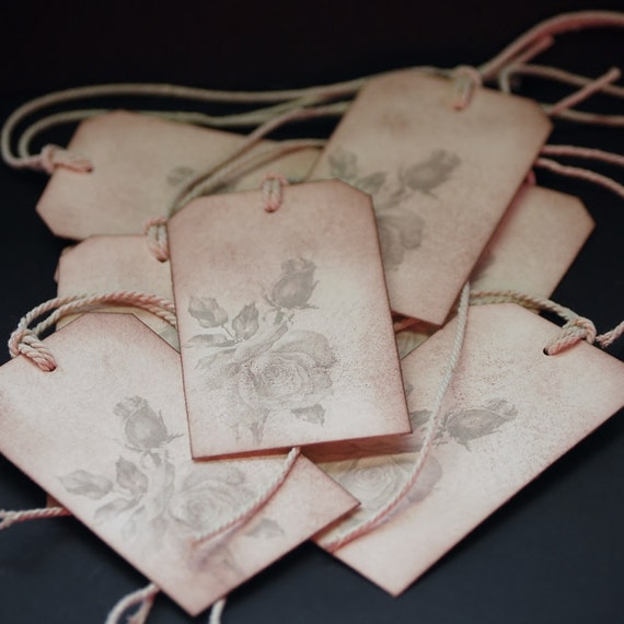 Large Rose With A Bud Floral Gift Tags Set of 8 Hang Tags | Etsy