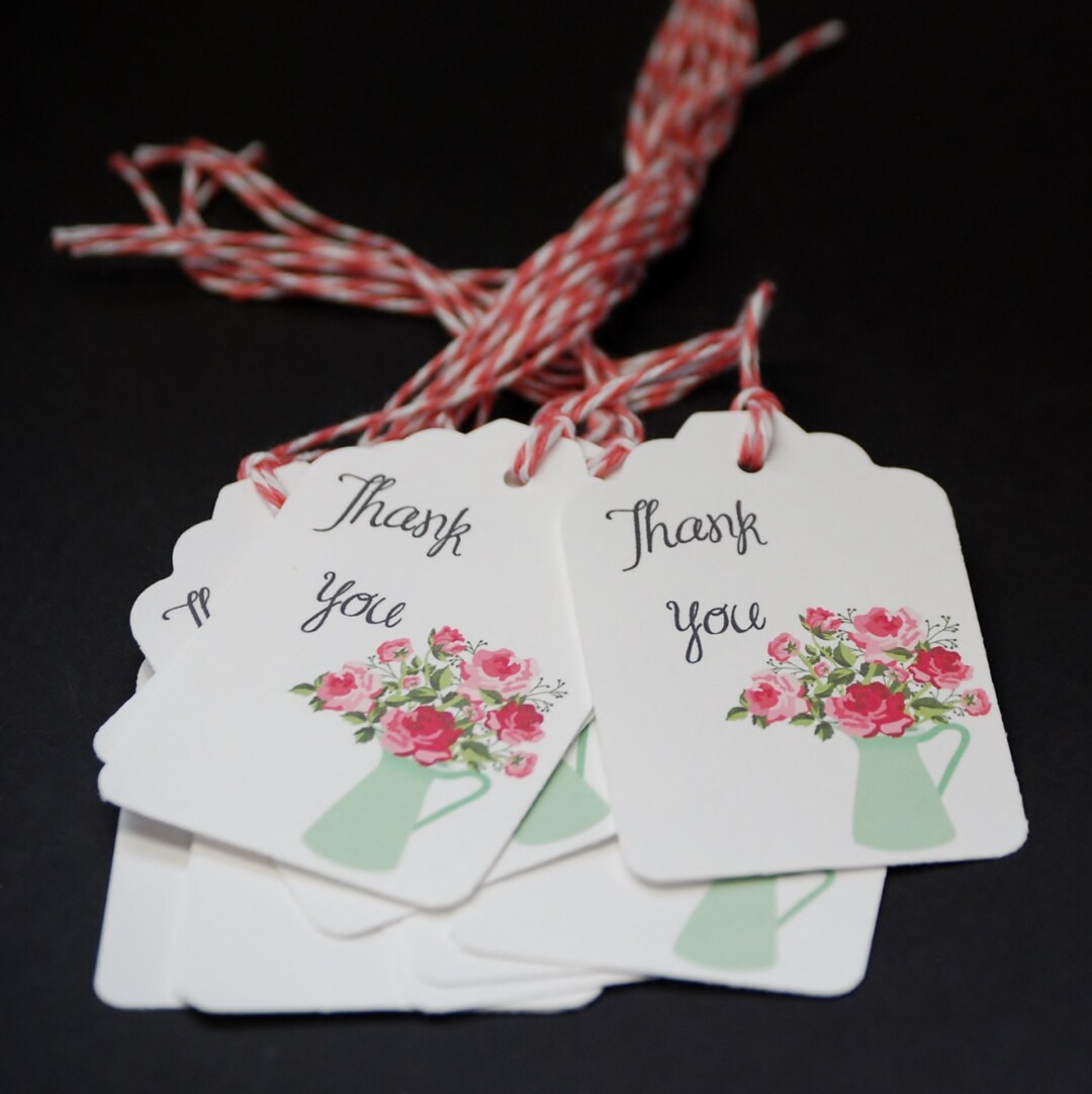 Pitcher of Roses, Thank You Tags, Set of 10, Hang Tags - Etsy