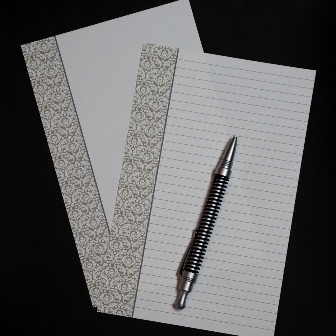 Grey Damask, Stationery Set, 5.5 X 8.5, Writing Set, Handwritten ...