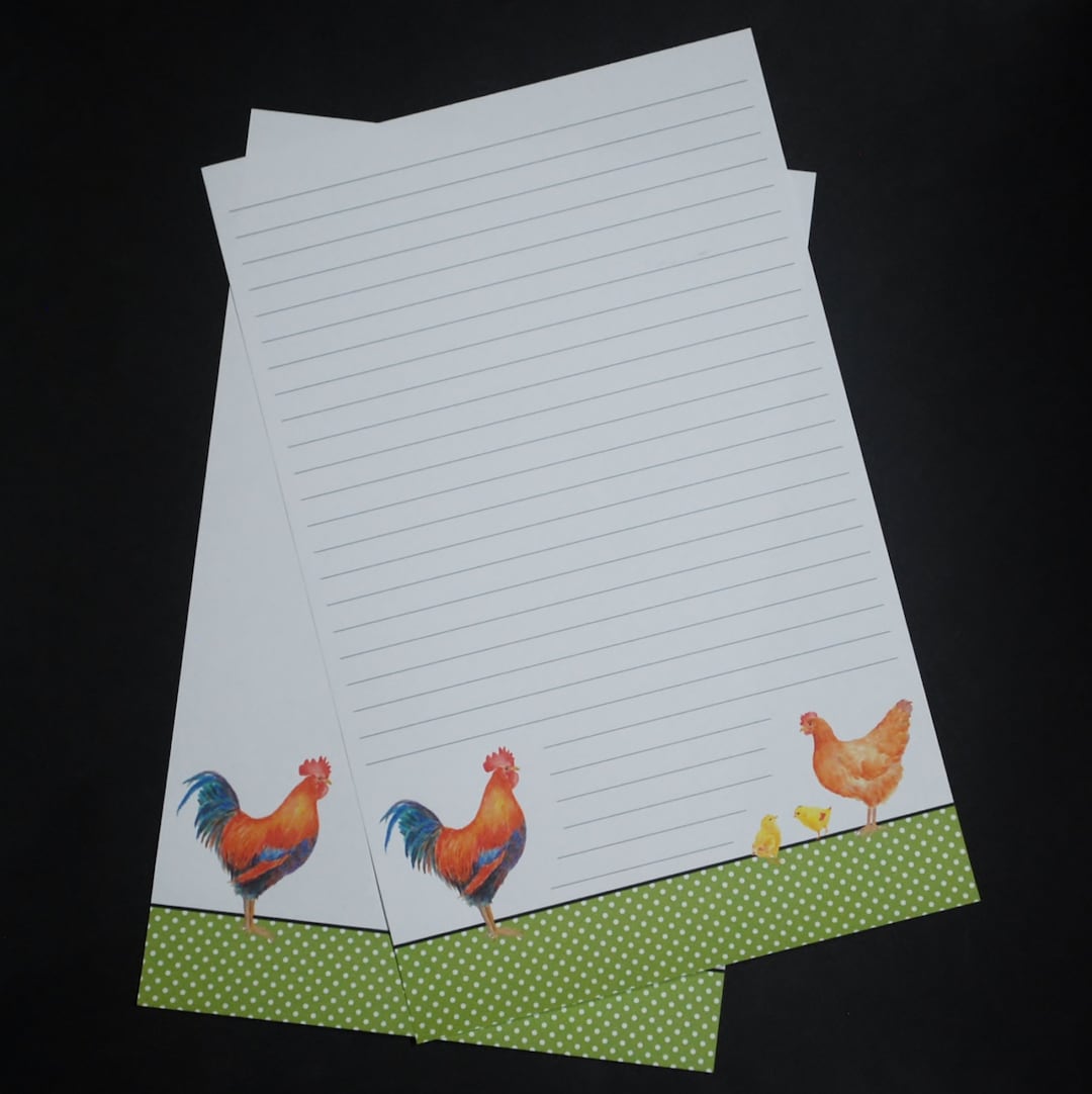 Chickens, Stationery Set, 5.5 X 8.5, Letter Writing, Handwritten ...