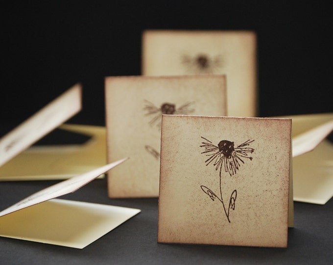 Scribble Flower, Mini Folded Notes, Set of 8 Small Enclosure Cards - Etsy