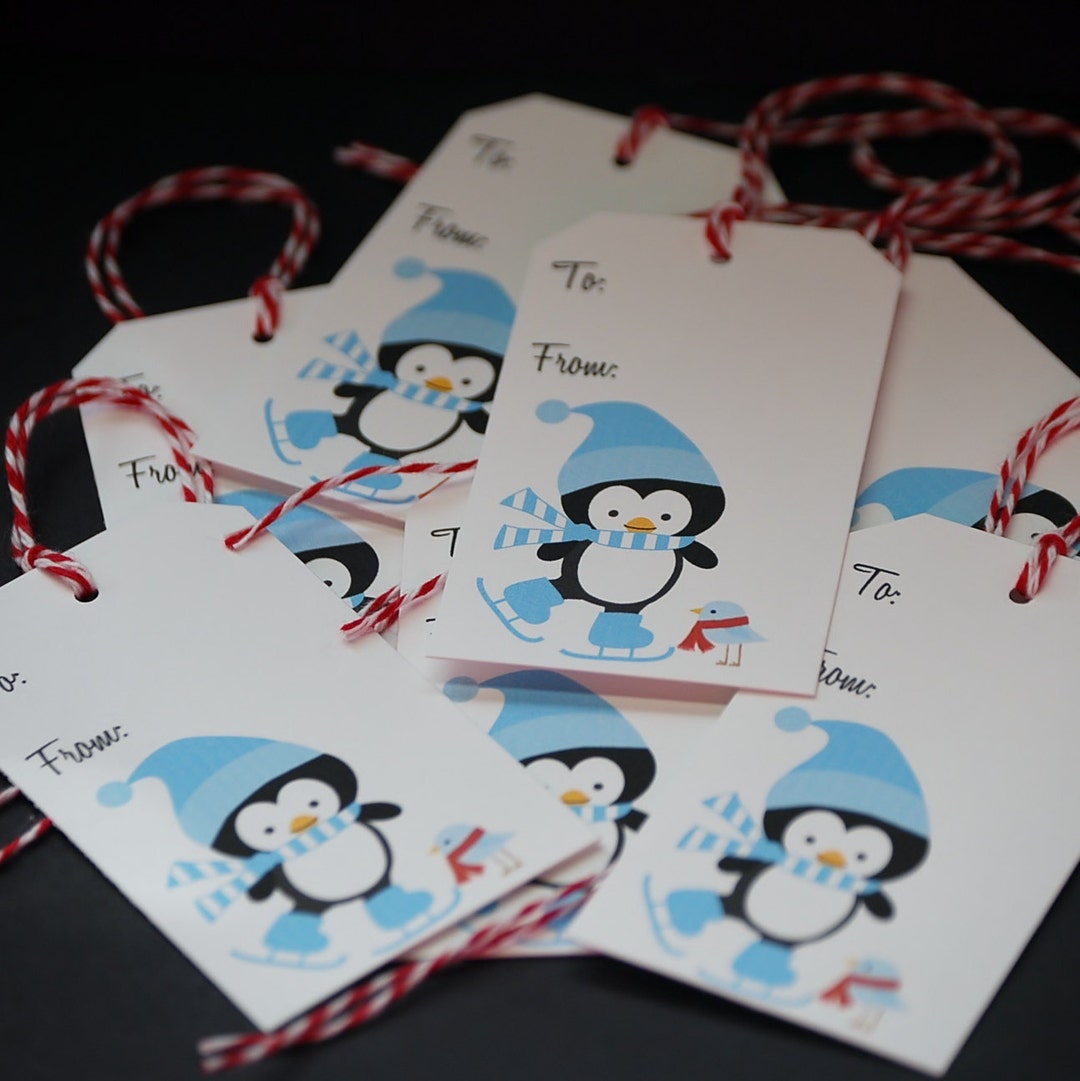 Skating Penguin, Holiday Gift Tags, Set of 8 Christmas Hang Tags - Etsy