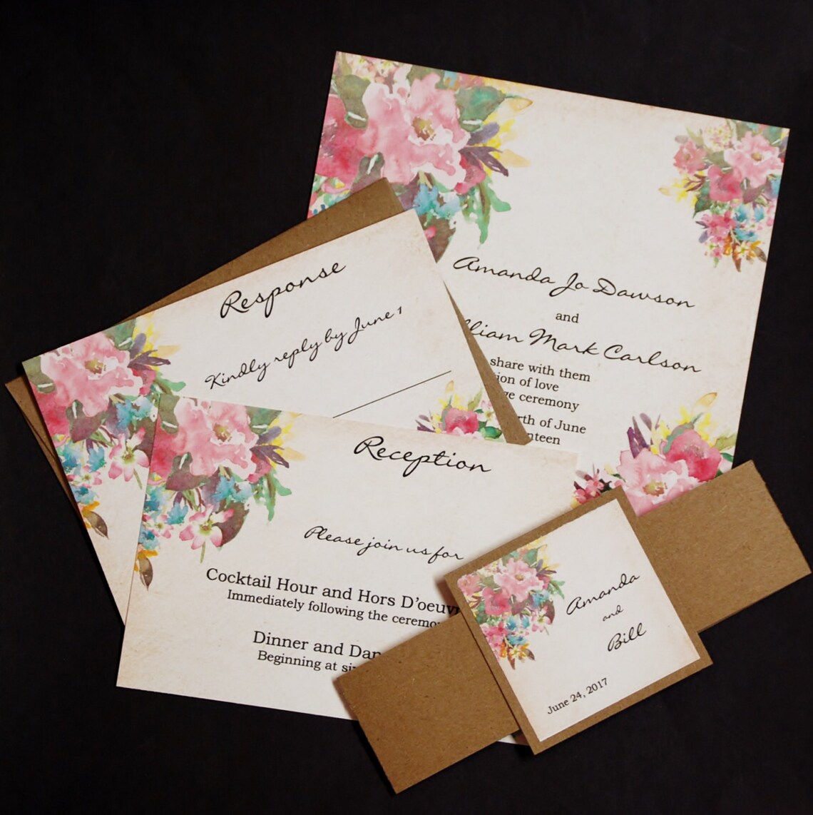 Rustic Romance, Wedding Invitation Suite, Sample Set, Watercolor Floral ...
