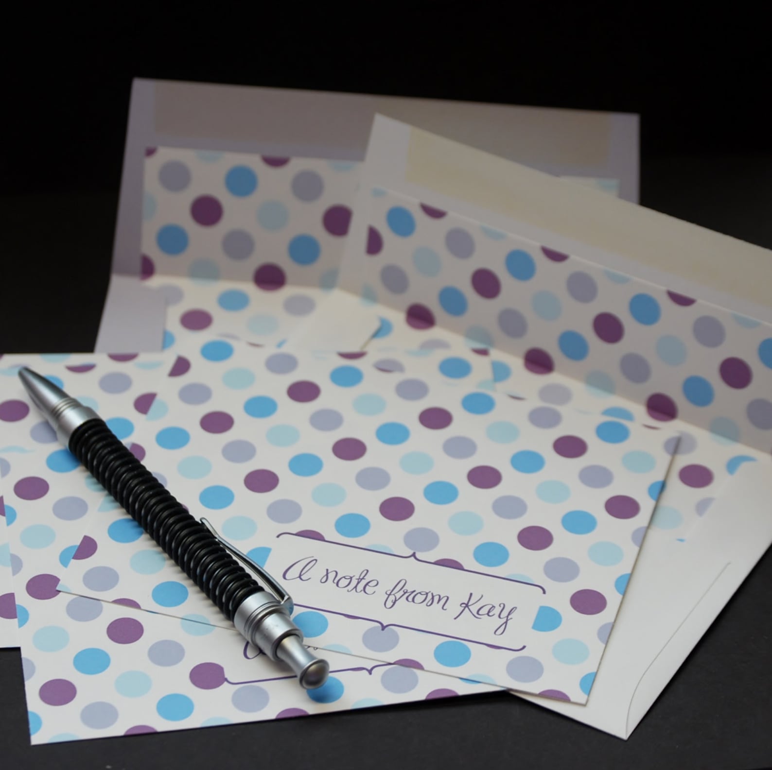Purple and Blue Polka Dots, Personalized Flat Cards, Set of 12, Social ...