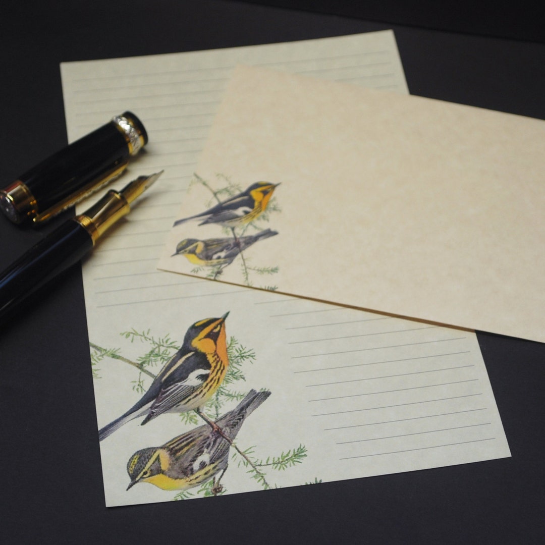 Warbler Pair, Gold Birds, Stationery Set, 5.5 X 8.5, Letter Writing ...