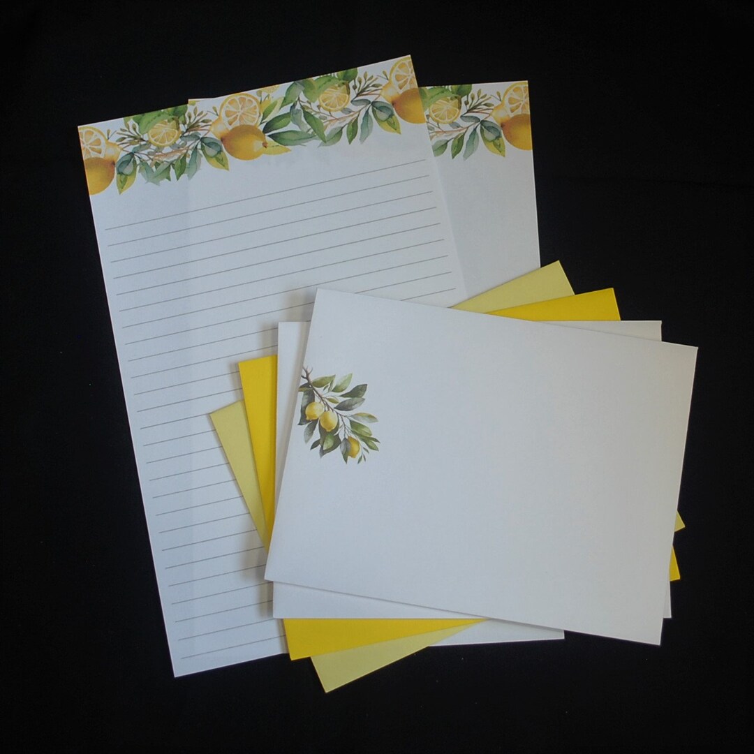 Lemon Border, Stationery Set, 5.5 X 8.5, Writing Set, Handwritten ...