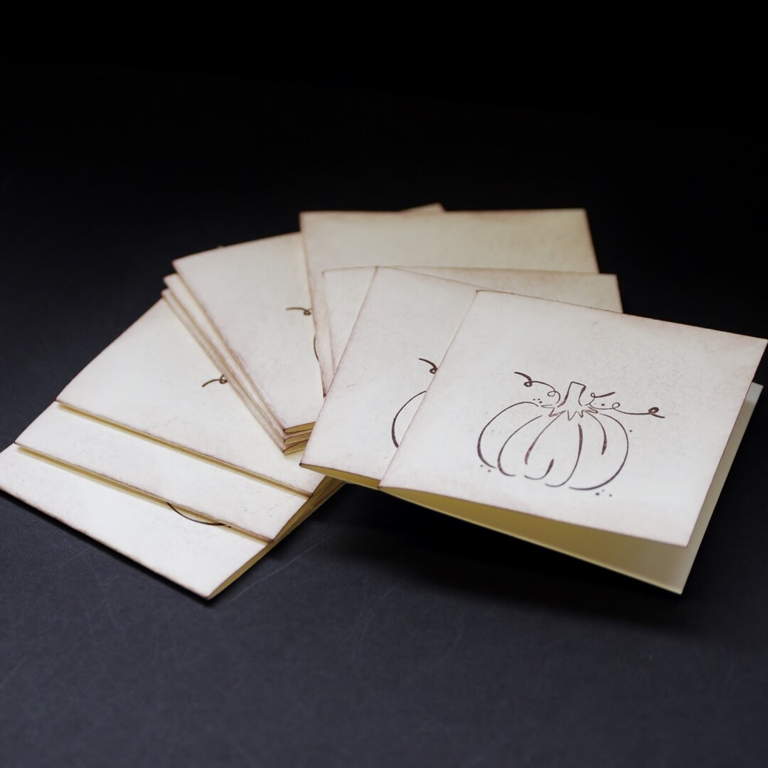 Whimsical Pumpkin, Mini Folded Notes, Set of 10 Medium Enclosure Cards ...