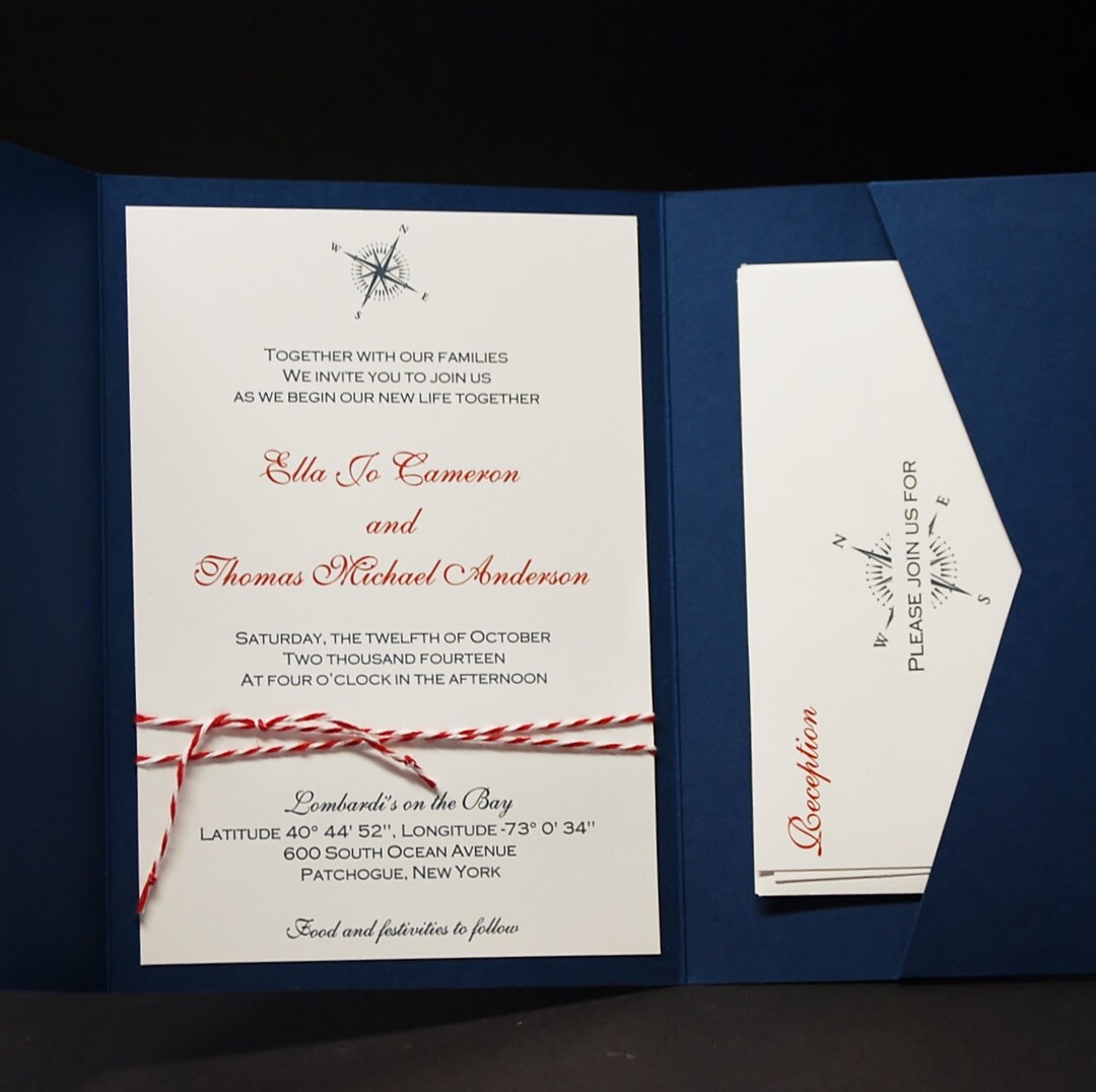 Nautical Compass, Pocketfold Wedding Invitation Suite, Sample Set - Etsy
