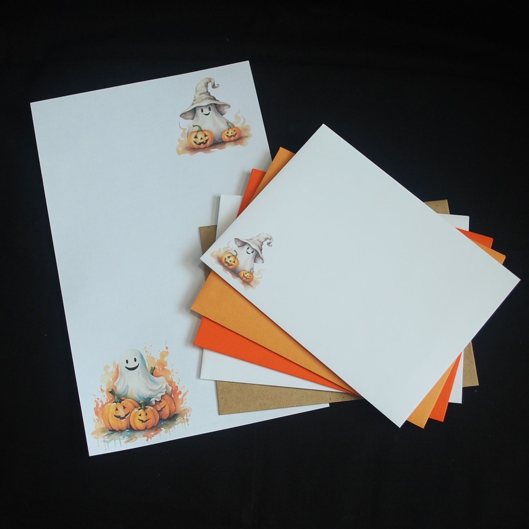 Spooky Halloween Stationery Set With Cute Ghosts and Pumpkins 2 - Half ...