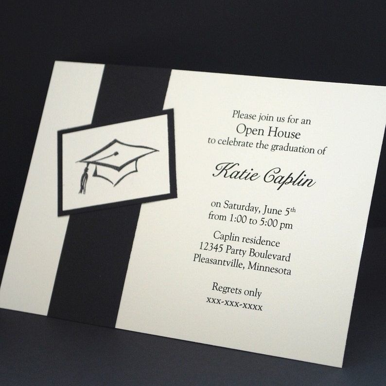 Black Grad Hat Hand Stamped Open House Invitations | Etsy