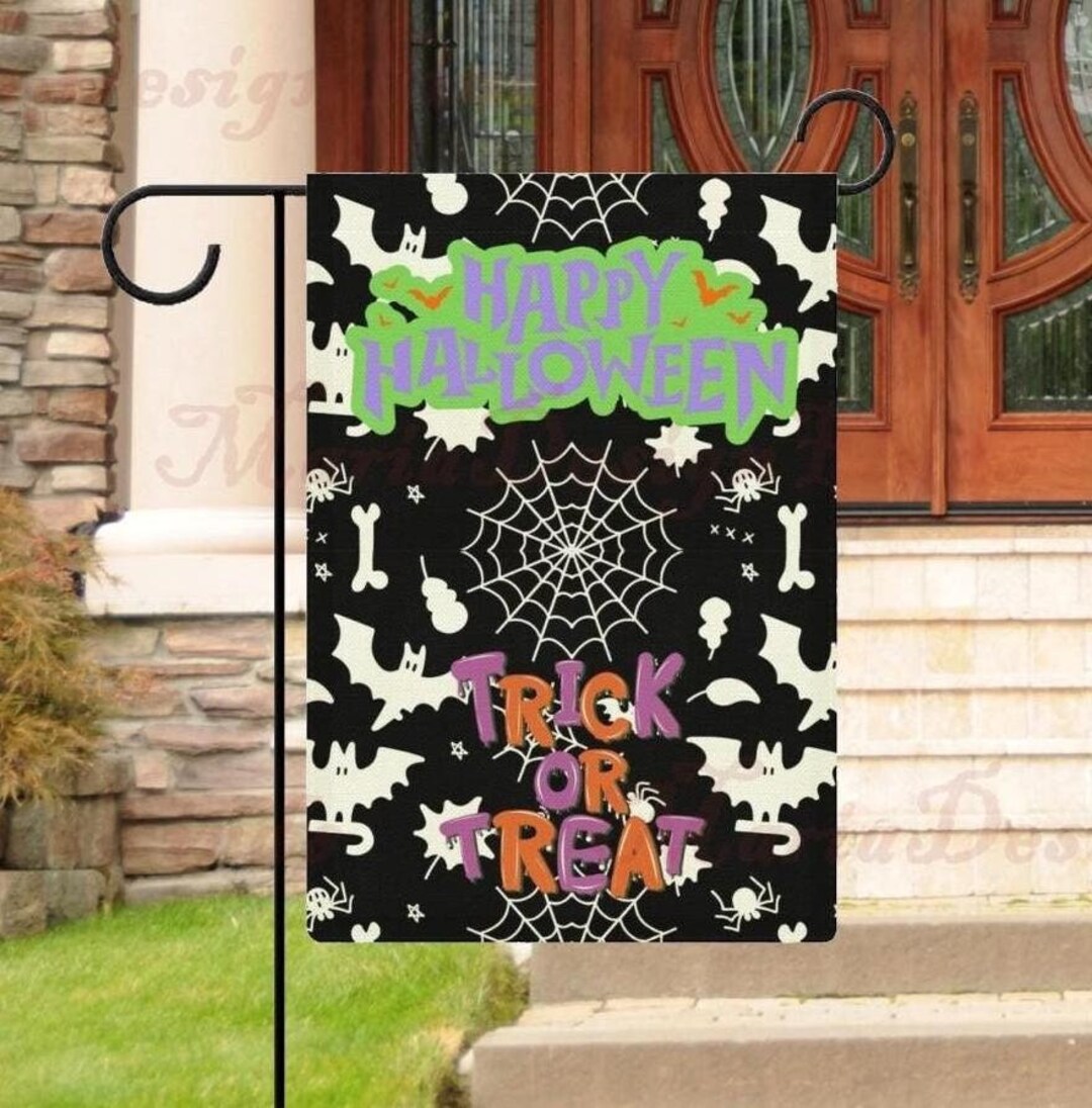 Bats Spider Webs Skull and Bones Halloween Garden Flag, Whimsical ...