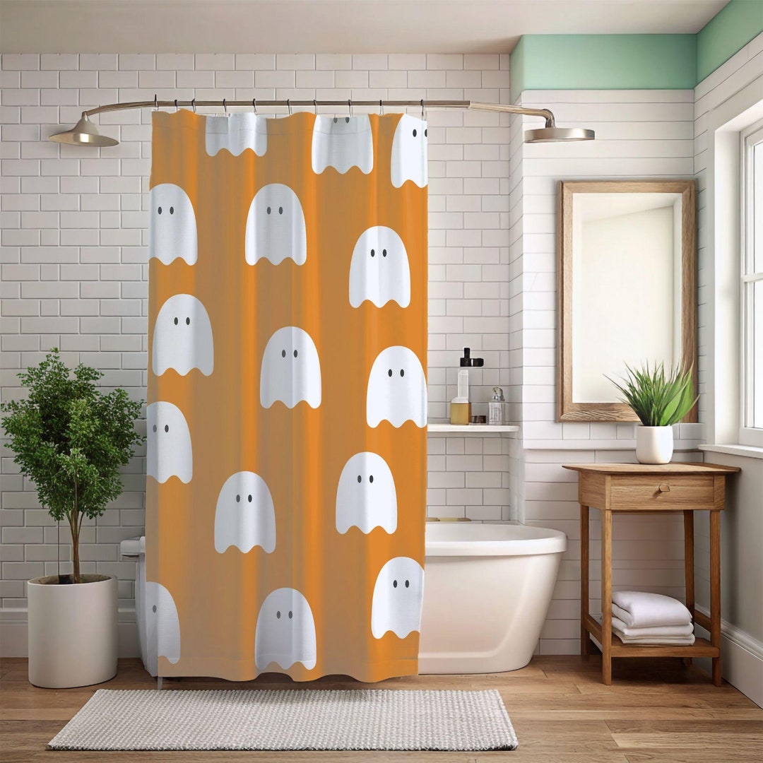Whimsical Halloween Ghost Shower Cute Spooky Bathroom Decor Curtain ...