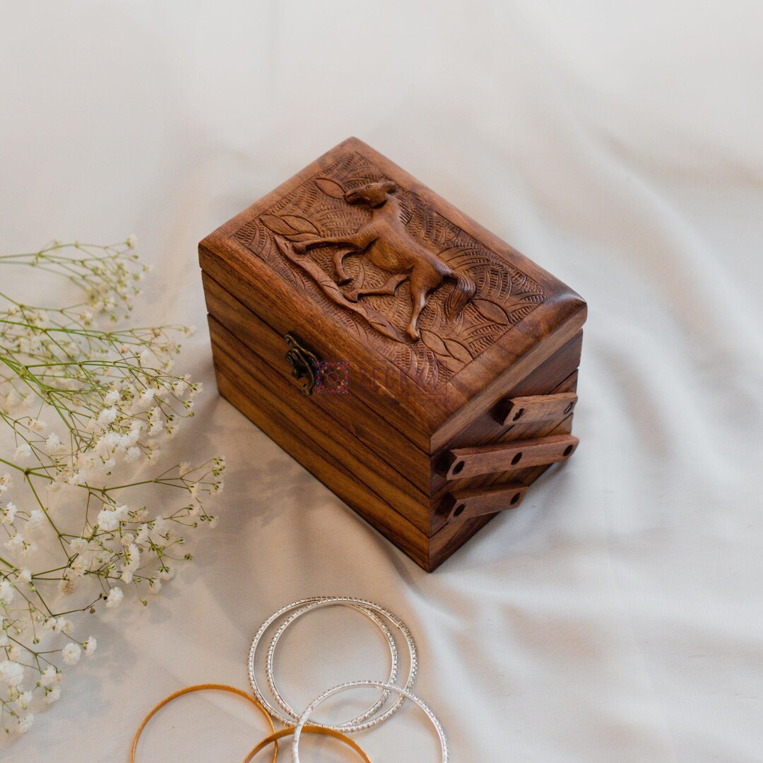 Layered Vintage Jewelry Box Horse, Wood Hand Carved Trinket Box ...