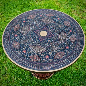 Hand Painted Table, Unique Coffee Table. Carved Coffee End Table, Round ...