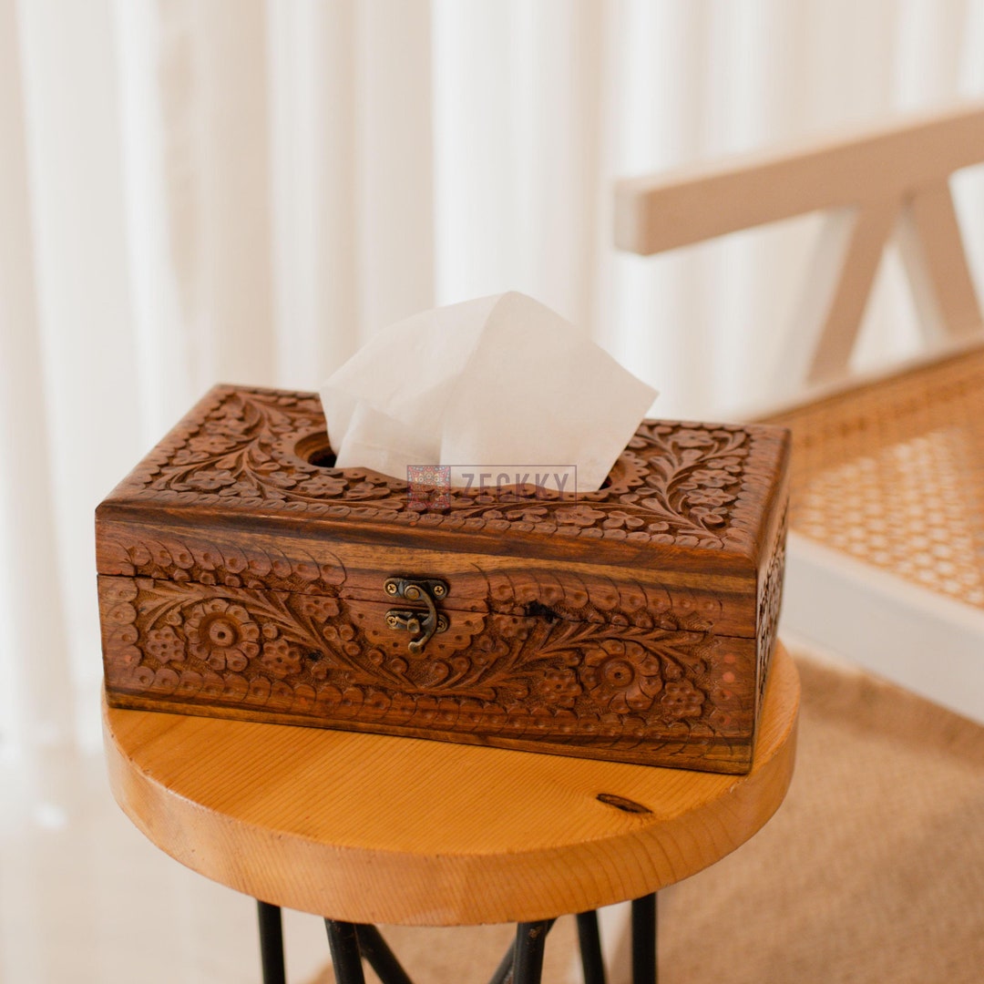 Natural Wood Tissue Box Cover Vintage, Rustic Tissue Box Rectangle ...