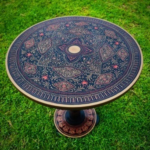 Hand Painted Table, Unique Coffee Table. Carved Coffee End Table, Round ...