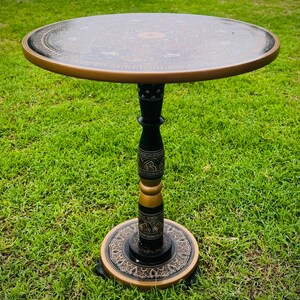 Hand Painted Table, Unique Coffee Table. Carved Coffee End Table, Round ...