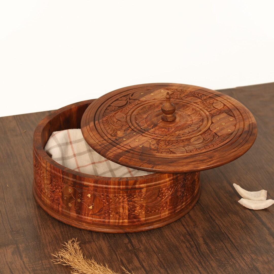 Handmade Bread Baker Roti Box With Floral Pattern, Organic Tableware ...