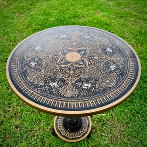 Hand Painted Table, Unique Coffee Table. Carved Coffee End Table, Round ...