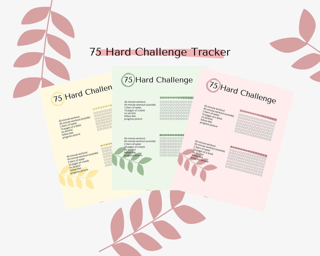 Ultimate Printable 75 Hard Challenge Tracker in Three Colours ...