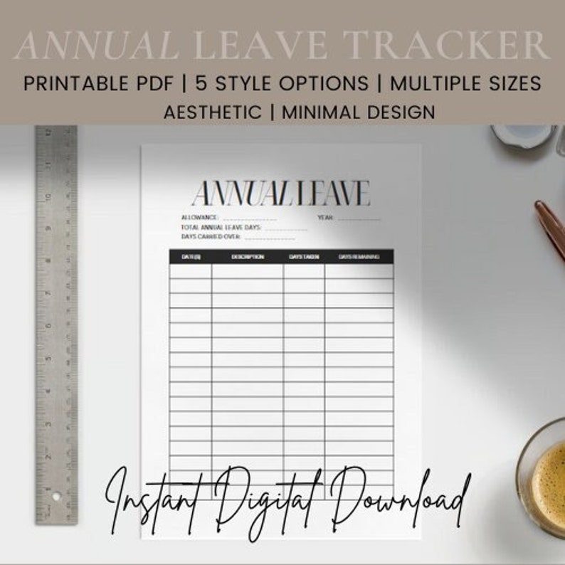 Annual Leave Tracker Printable, Work Holiday Tracker, Days off Log ...