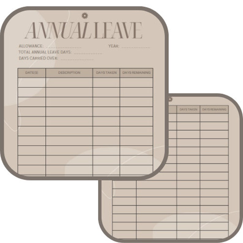 Annual Leave Tracker Printable, Work Holiday Tracker, Days off Log ...
