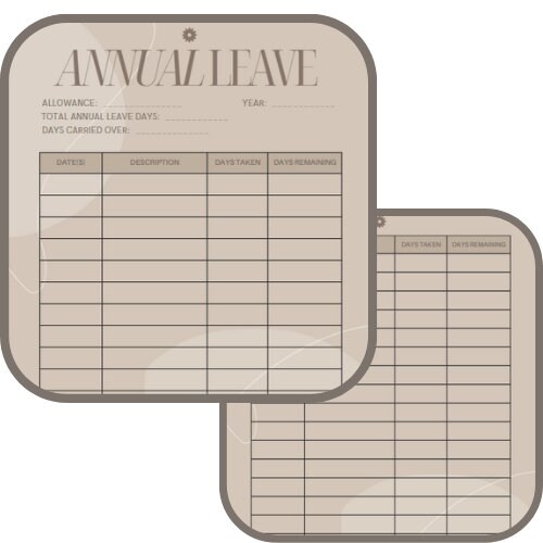 Annual Leave Tracker Printable, Work Holiday Tracker, Days off Log ...