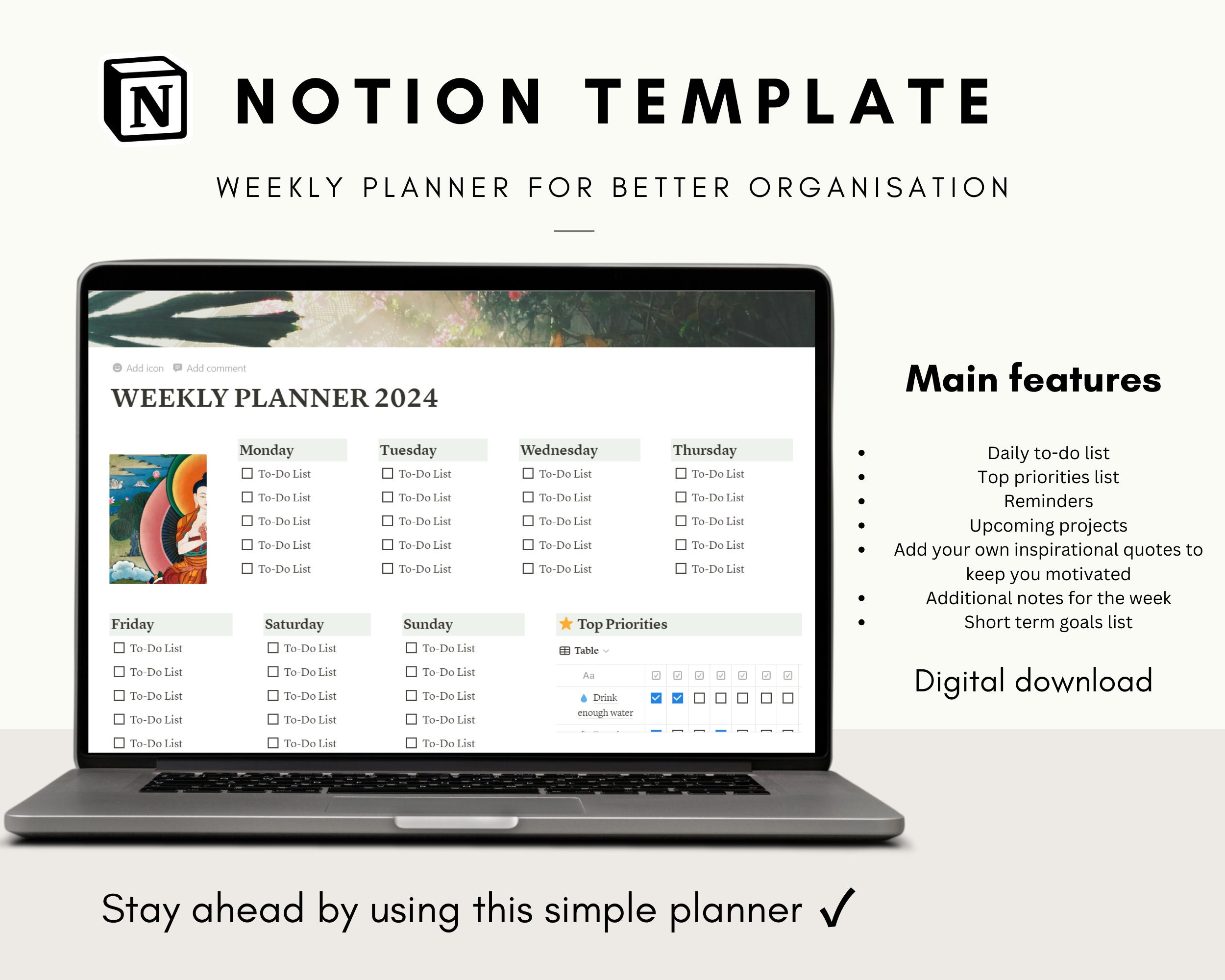 Notion Weekly Planner Template Organizer Simple to Do List, Daily Habit ...