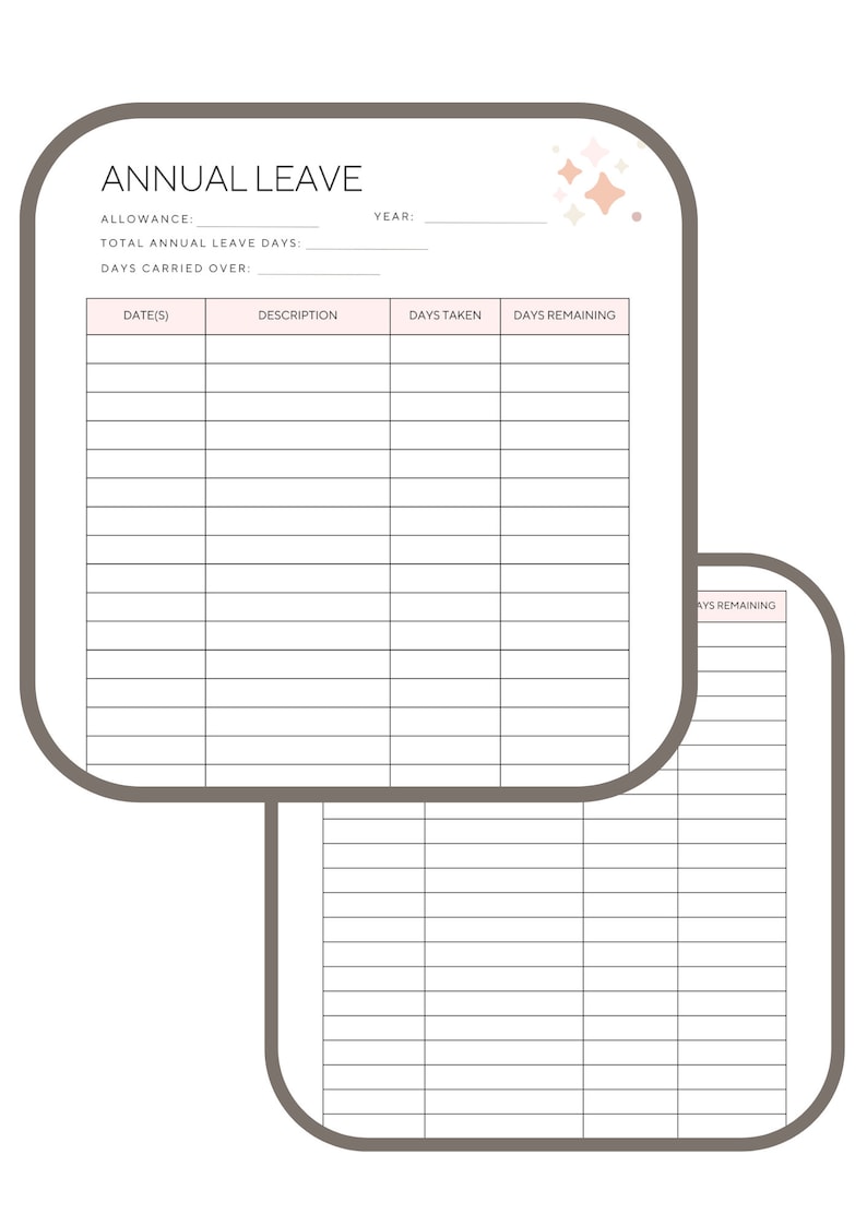 Annual Leave Tracker Printable, Simple Work Holiday Tracker, Days off ...