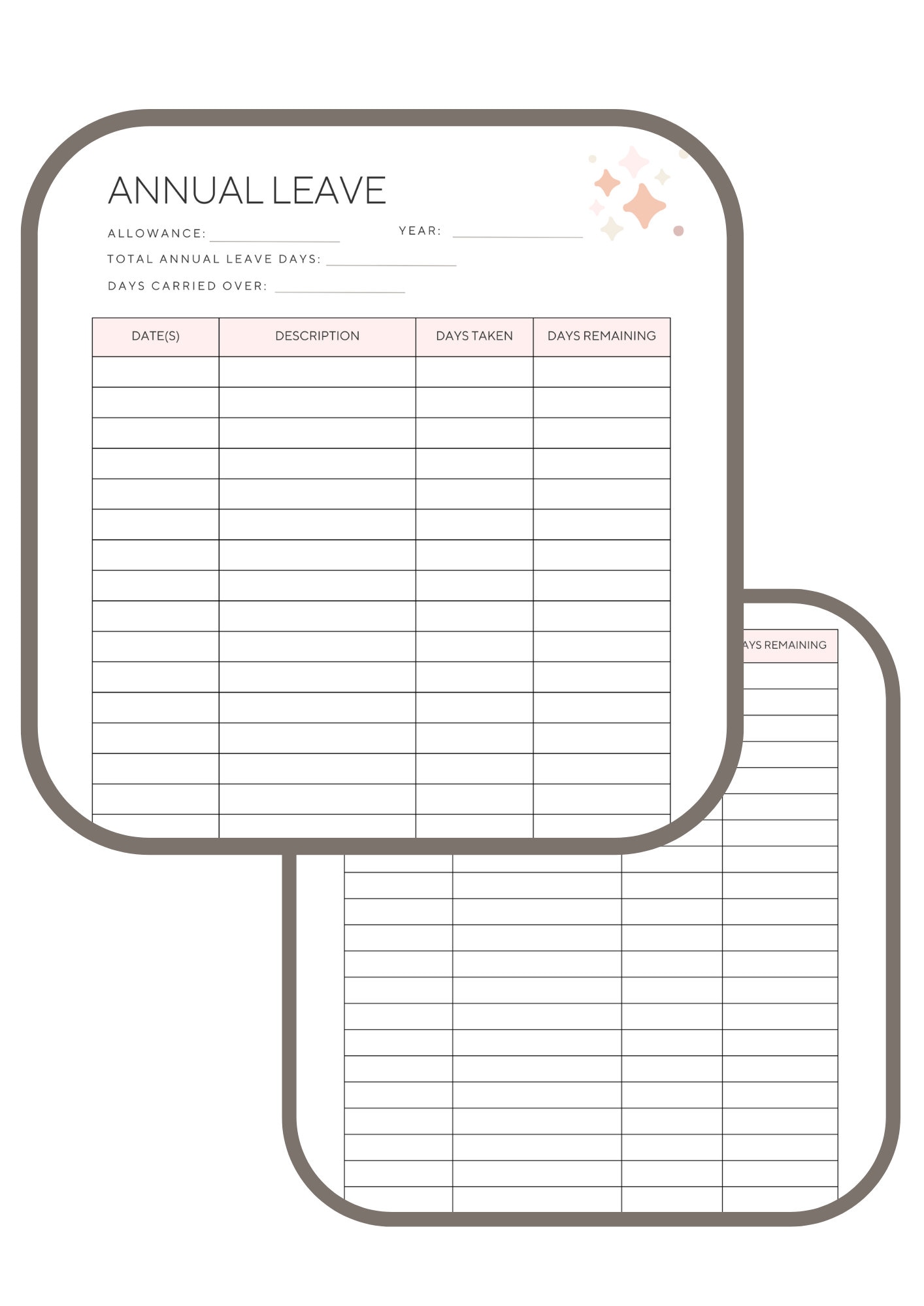 Annual Leave Tracker Printable, Simple Work Holiday Tracker, Days off ...