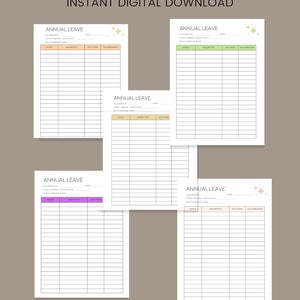 Annual Leave Tracker Printable, Simple Work Holiday Tracker, Days off ...