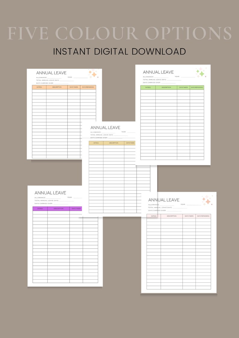 Annual Leave Tracker Printable, Simple Work Holiday Tracker, Days off ...