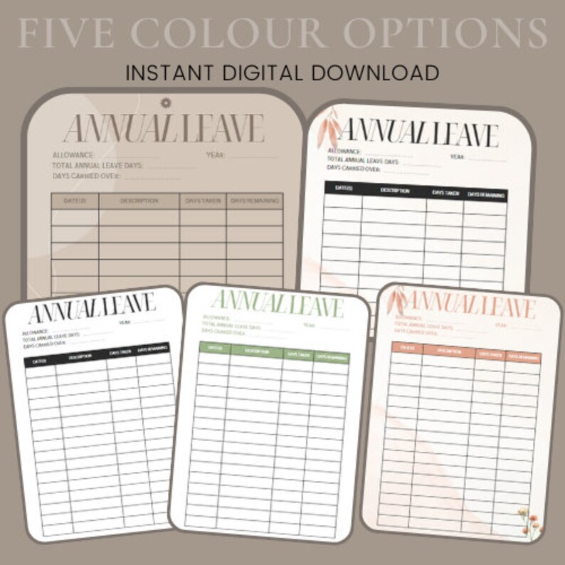 Annual Leave Tracker Printable, Work Holiday Tracker, Days off Log ...
