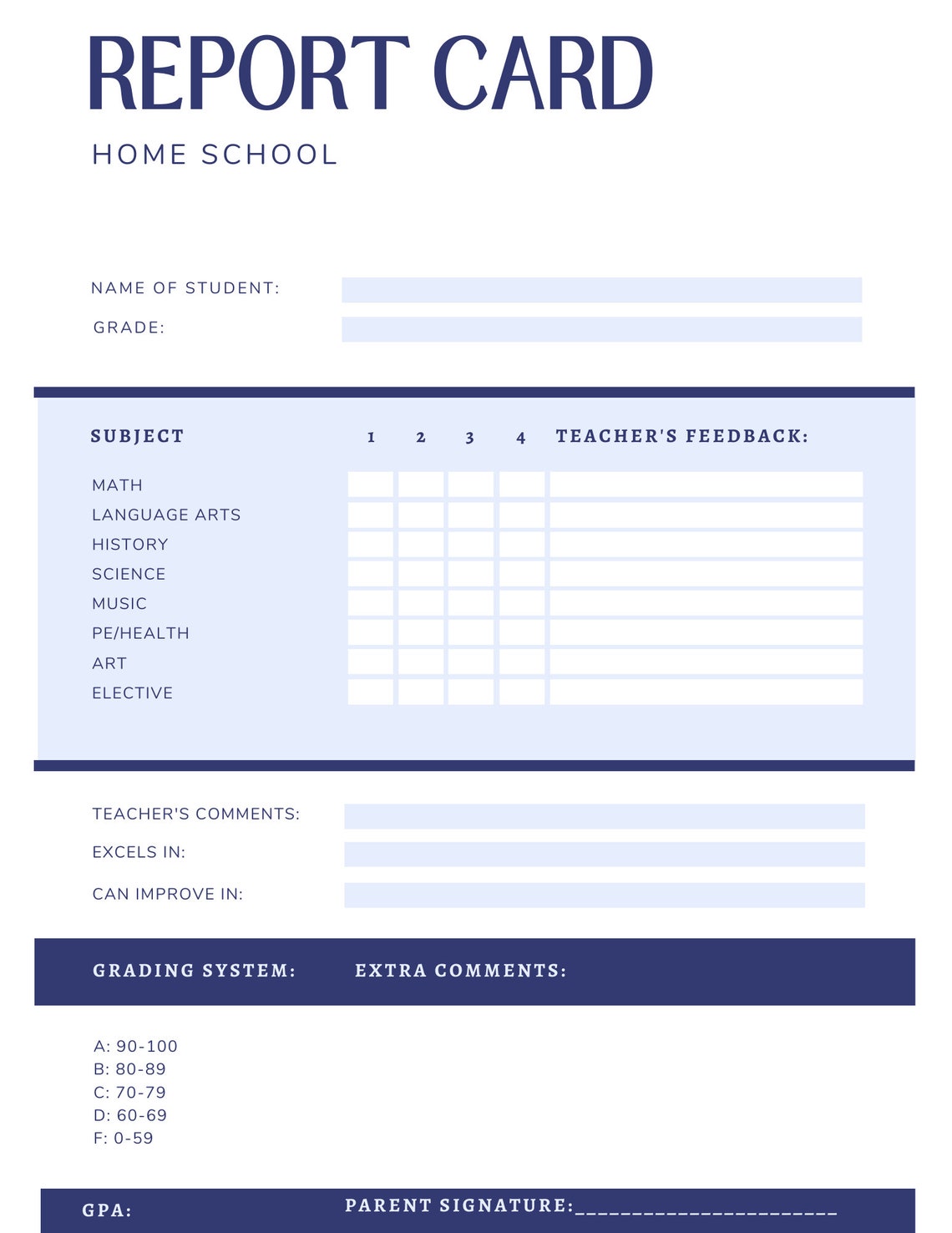 Homeschool Report Card - Etsy