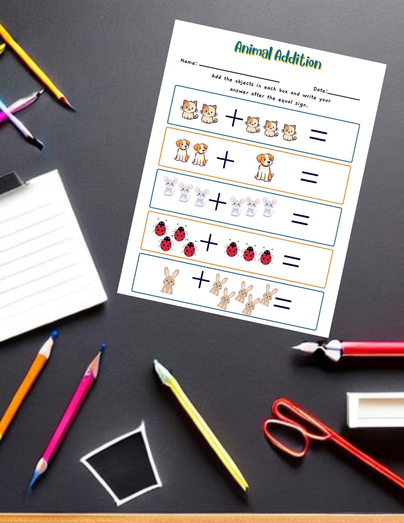 Animal Addition Worksheets-numbers up to 10 - Etsy