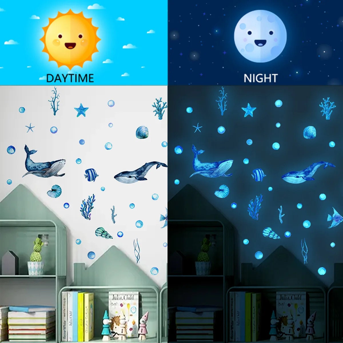 Glow-in-the-dark Sea Creatures Wall Decals Transform Your Walls With ...