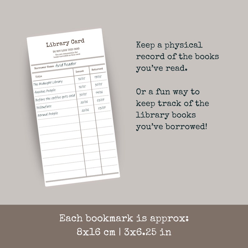 Printable Library Card Bookmark | Vintage Library Card Reading List ...
