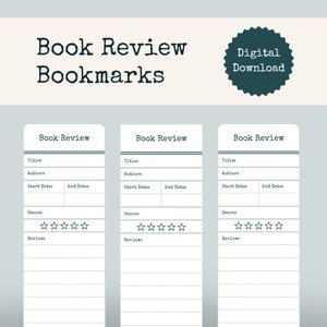 Printable Book Review Bookmark | Book Rating | Book Reading Tracker ...