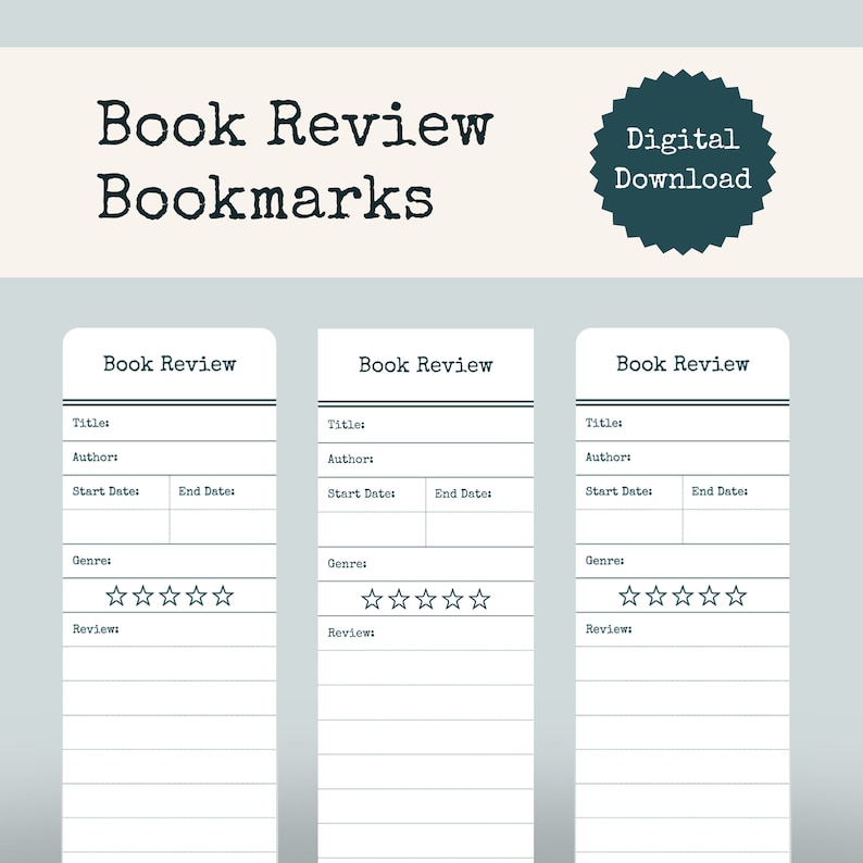 Printable Book Review Bookmark | Book Rating | Book Reading Tracker ...