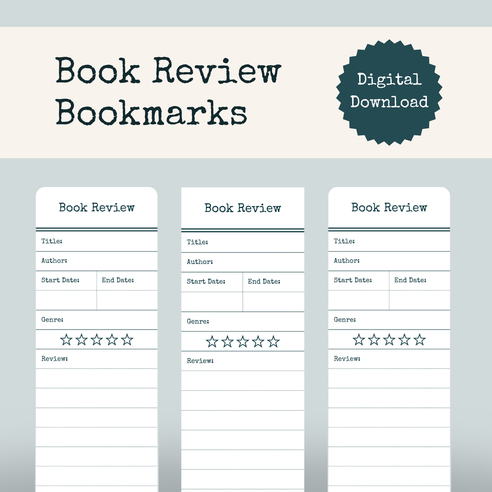 Printable Book Review Bookmark | Book Rating | Book Reading Tracker ...