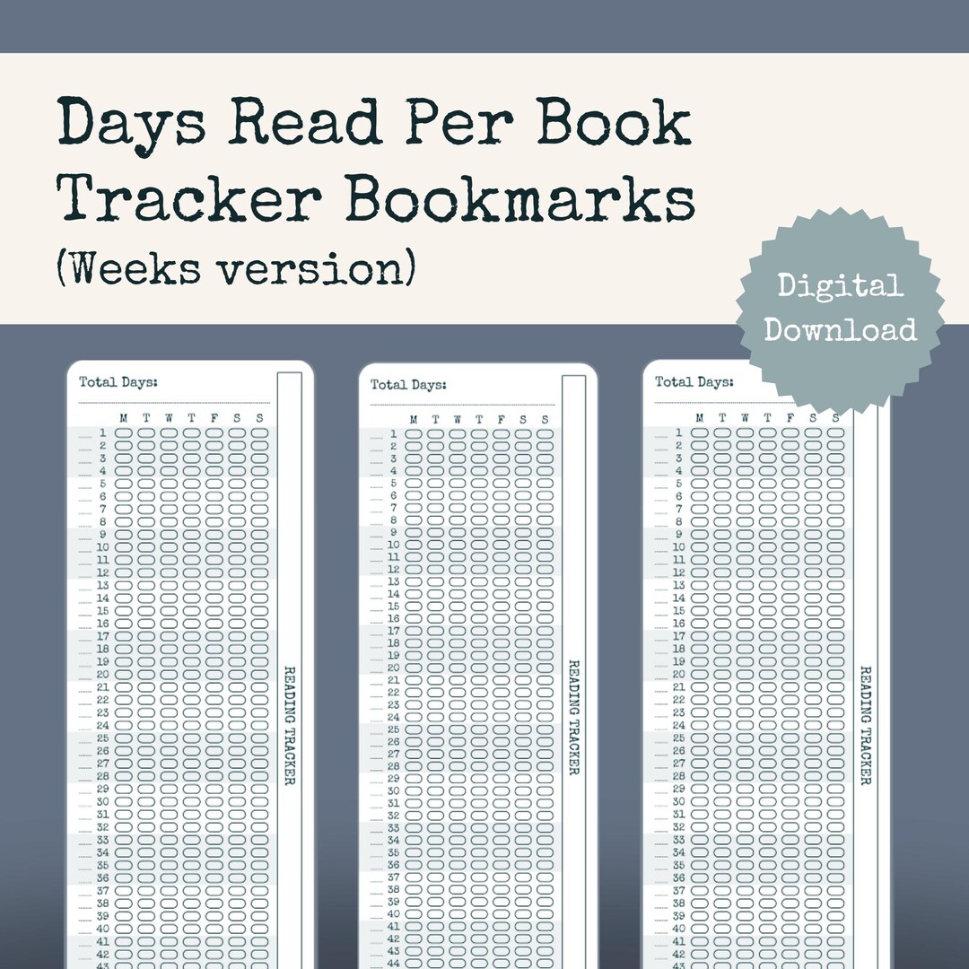Printable Days Read Tracker Bookmark | Weeks Version | Days Read per ...