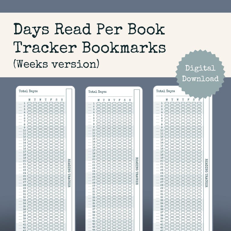 Printable Days Read Tracker Bookmark | Weeks Version | Days Read per ...