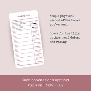 Printable Reading List Bookmark | Wider Rows for Recording Title ...