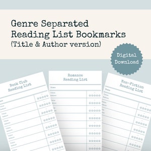 Printable Reading Lists by Genre Bookmarks | Wider Rows for Recording ...