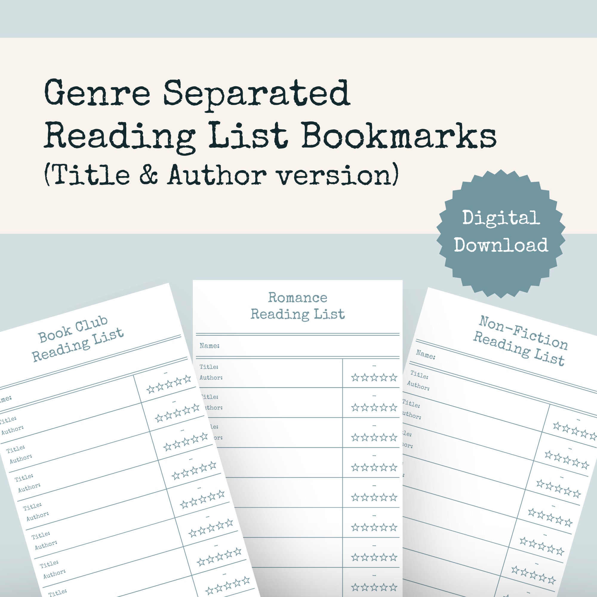 Printable Reading Lists by Genre Bookmarks | Wider Rows for Recording ...