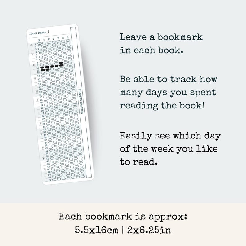 Printable Days Read Tracker Bookmark | Weeks Version | Days Read per ...