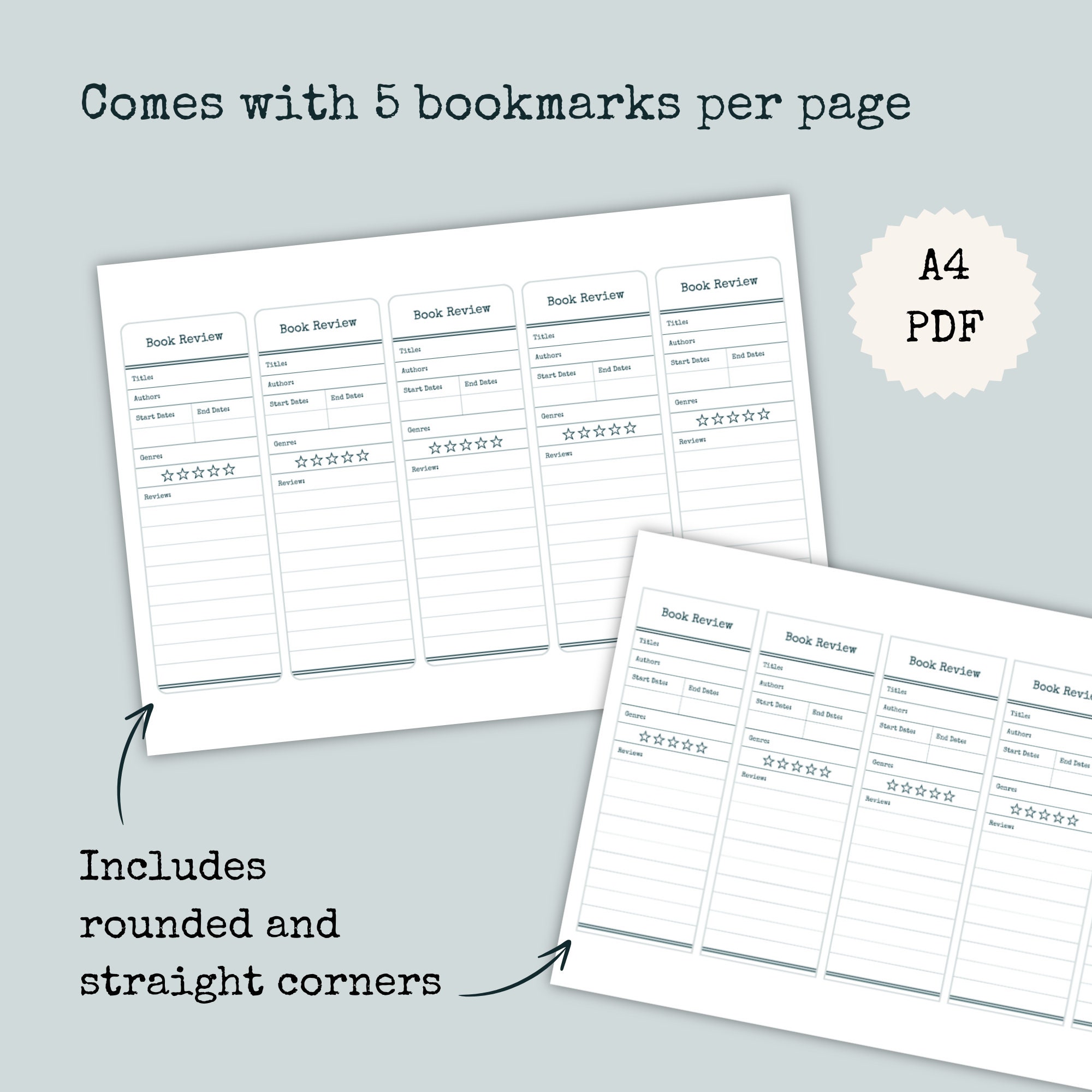 Printable Book Review Bookmark | Book Rating | Book Reading Tracker ...