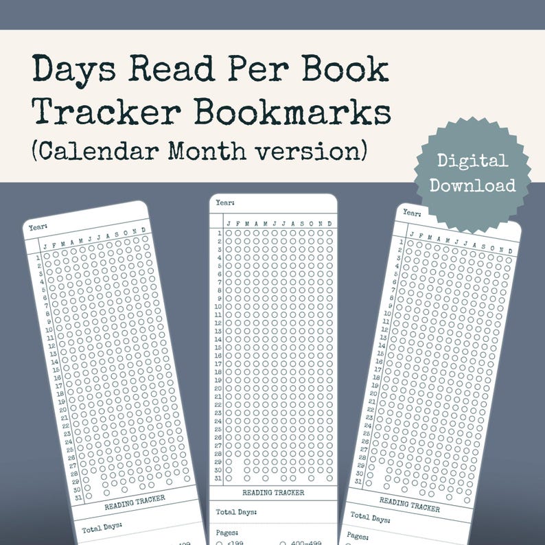 Printable Days Read Tracker Bookmark | Month Version | Days Read per ...